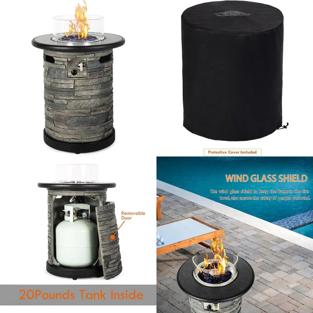Round Porcelain Tile Top Propane Fire Pit Table – 22-Inch Fire Bowl wi ...