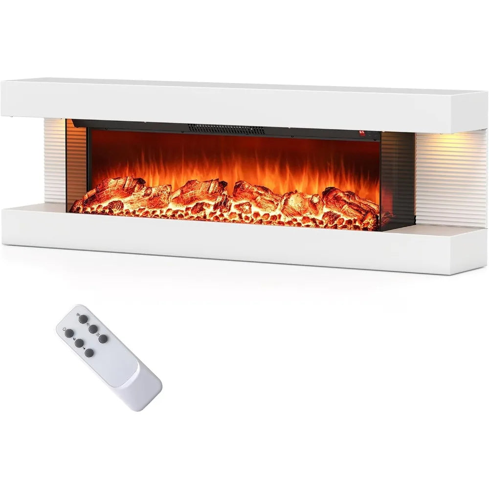 36 Inch Floating TV Stand with 3-Sided Electric Fireplace | Wall ...